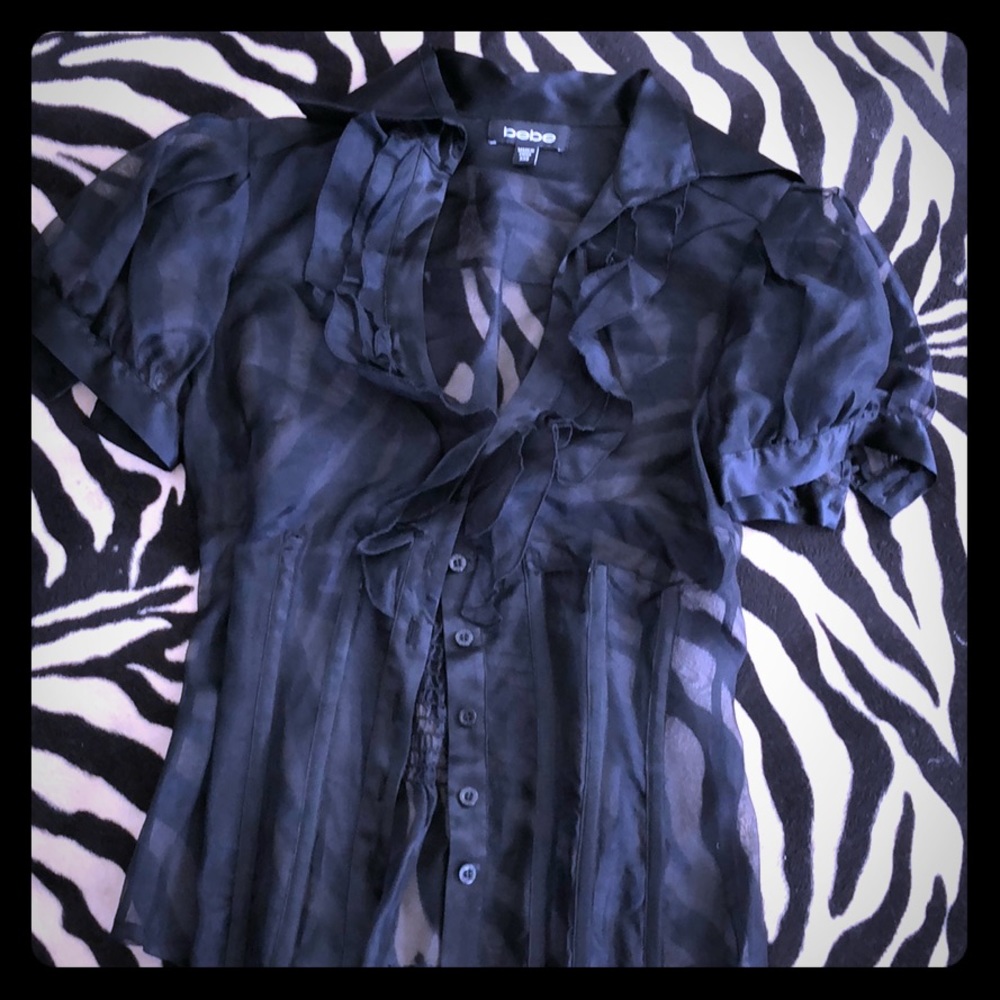 Bebe Sheer Black Ruffled Blouse - Gem